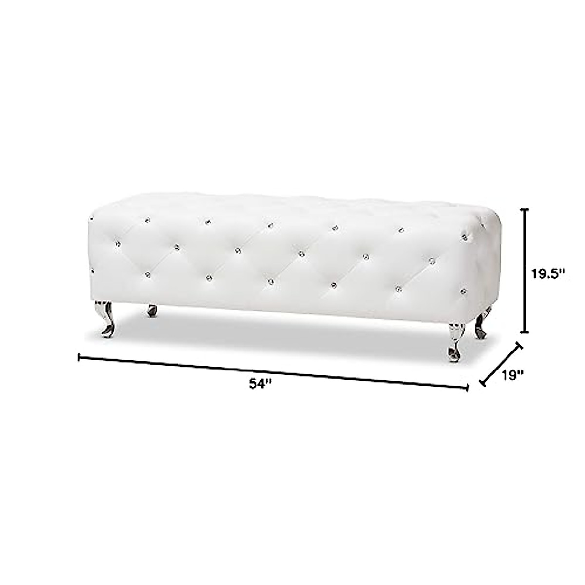 Baxton Studio Stella Crystal Tufted Modern Bench, White, 54(L)X19(W)X19.5(H)