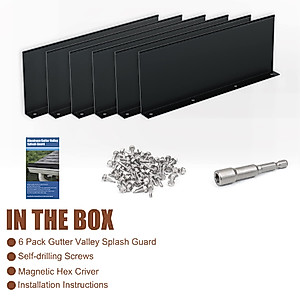 BJADE'S Gutter Valley Splash Guard,6 Pcs Aluminum Roof Valley Splash Shield Gutter Guard.for Straight,Flat Roofs,Corner,10 inch Each,Black