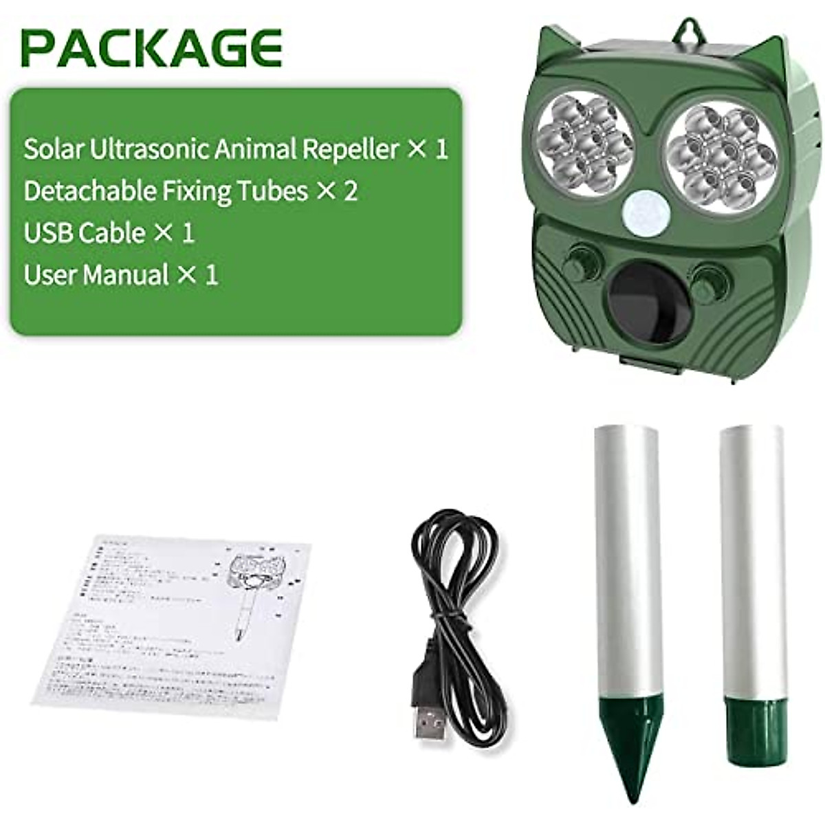 ZOVENCHI Ultrasonic Animal Repellent, Outdoor Solar Powered and Waterproof PIR Sensor Repeller, Motion Activated with Flashing LED Light and Sound Effectively Scares Away Cats, Dogs, Foxes, Birds