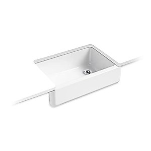 KOHLER K-5827-0 Whitehaven Farmhouse Self-Trimming Undermount Single-Bowl Sink with Tall Apron, White 9.63 x 21.56 x 32.69 inches