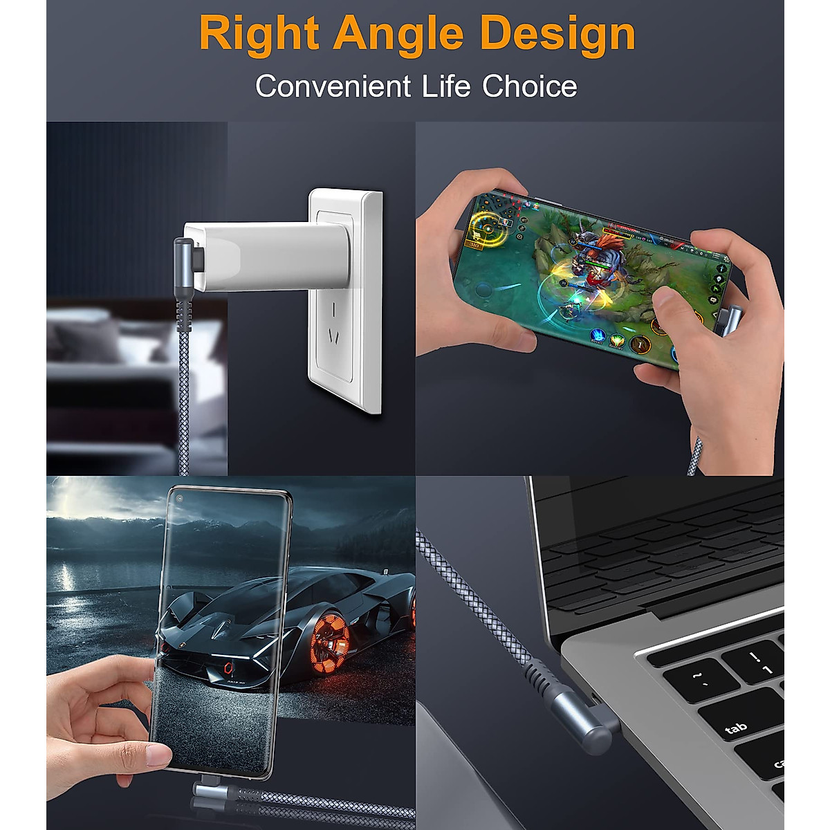 USB-C to USB-C Cable 60w [2-Pack 6.2ft], Right Angle iPhone 15 Fast Charger Cord Compatible with iPhone 15 Plus 15 Pro Max, MacBook Air/Pro,iPad Air/Pro Samsung Galaxy S23 S22 S21 S20+, Note 20 10