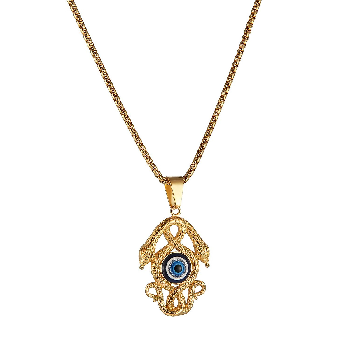 AsAlways Gold-plated Stainless Steel Snake pendant Ancient Egyptian Symbol of Protection Evil Eyes (Double-headed snake)