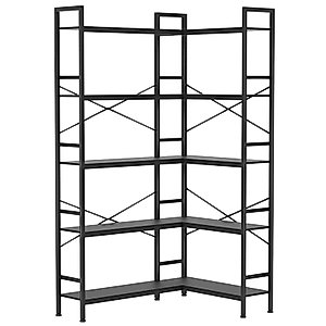 Lazyvan Black Corner Bookshelf,5 Tiers Corner Bookcase with Open Storage,L Shaped Shelves for Home Office,Living Room,Bedroom