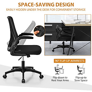 COSTWAY Ergonomic Office Chair with Foldable Backrest, Mid Back Mesh Office Chair w/Flip up Armrest, Swivel Rolling Executive Task Chair w/Lumbar Support, Ideal for Office, Meeting Room