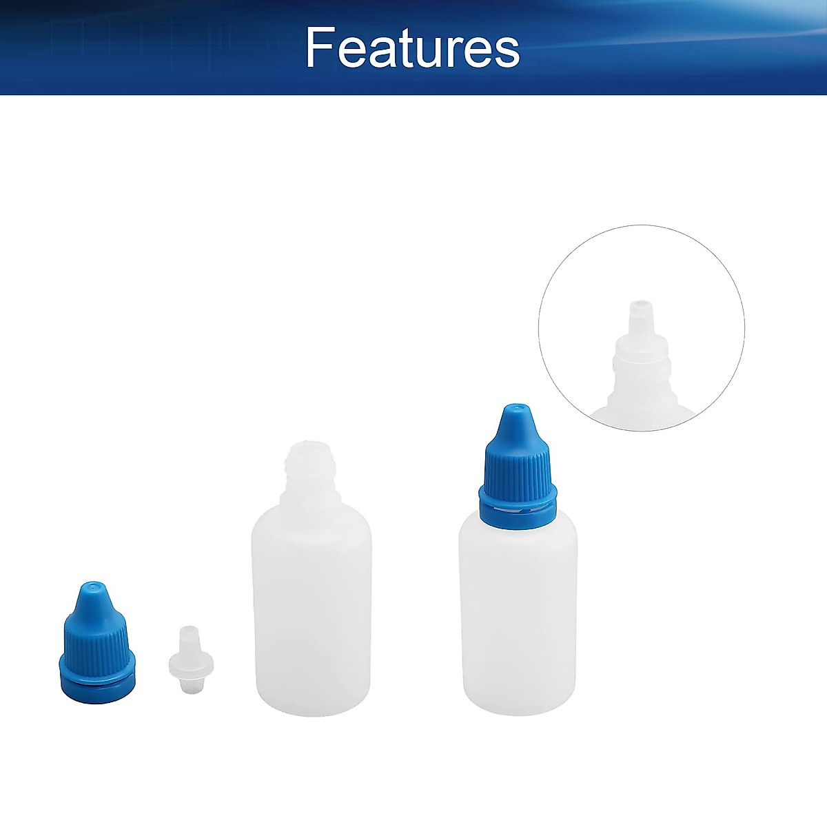 Bettomshin 10Pcs 30ml PE Plastic Squeezable Eye Liquid Dropper Bottles Thin Mouth Lab Reagent Bottle Liquid Sample Seal Sample Storage Translucent Bottle with Blue Cap