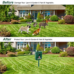 Solar Animal Repeller, Ultrasonic Animal Deterrent Rodent Repeller for Cat, Dog, Squirrel, Deer, Fox, Outdoor Animal Repellent with Motion Sensor and Led Light Alarm, Protect Yards, Lawn Gardens