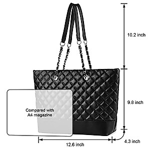 Women Quilted Shoulder Bag, Fashion Lightweight Handbags Tote Puses Designer Satchel Hobo Bag with Chain Straps (Khaki)