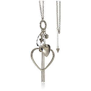 GUESS "Basic" Silver Large Open Heart Charm Pendant Necklace, 28" + 2" Extender
