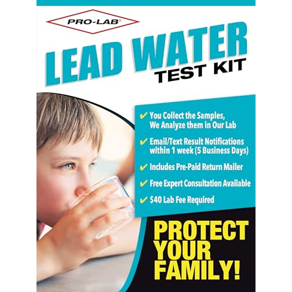 PRO-LAB Lead in Drinking Water Test Kit - Same kit used by Home Inspectors. You collect the sample, we analyze it. Results emailed within 1 week. $40 lab fee required for EPA Certified Lab analysis.