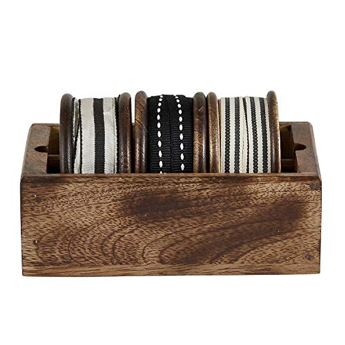 Santa Barbara Design Studio Michel & Co. Wood Spool with Ribbon, 3-Piece, Black Stripe