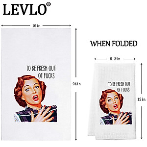 LEVLO Funny Retro Sassy Kitchen Towel Retro Housewife Gift Oh My I Seem to Be Fresh Out of Fucks Tea Towels Waffle Weave Kitchen Decor Dish Towels (Oh My I Seem)