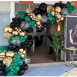 Enanal 147pcs Green Gold Balloon Garland Arch Kit, Dark Green Black and Chrome Gold Latex Balloons with BoBo Balloons for Birthday Wedding Anniversary Graduation Party Decorations (Green)