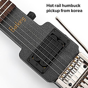 Batking Travel Electric Guitar Headless 6 String Guitar One-piece Canada maple neck through body design Double Locking Tremolo Bridge with Gigbag Black