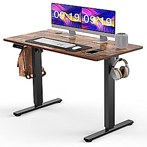 SMUG Standing Desk 55 x 24 in Electric Height Adjustable Home Office Computer Table with Memory Controller/Headphone Hook, Rustic Brown, 55" x 24"