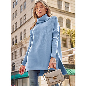 LILLUSORY Oversized Turtleneck Pullover Sweaters Womens 2024 Long Tunic Sweater Winter Trendy Casual Poncho Cowl Neck Cute Tops Dress Fall Fashion Clothes Outfits Clothing Light Blue