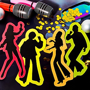 12 Pieces Retro 70s Silhouettes Dance Silhouettes Cutouts Disco Silhouette 80's Vintage Party Supplies Wall Stickers for 70s 80s Theme Party