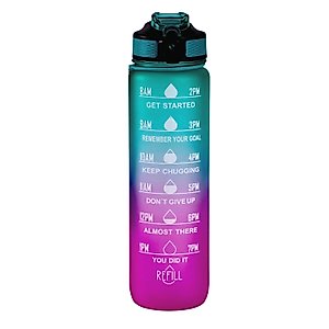 32 oz Water Bottle with Times to Drink and Straw. With Clearly Marked Times To Drink Throughout The Day And a Convenient Straw For Spill-Proof Sipping, Track Your Water Intake and Stay Hydrated.