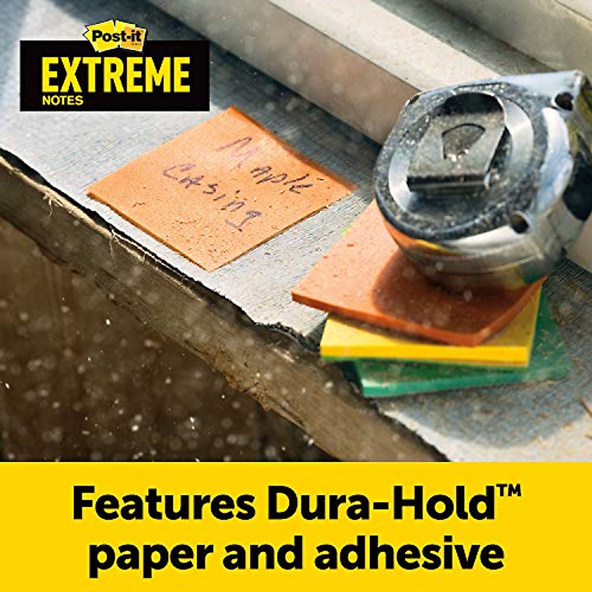 Post-it Extreme Notes, Works outdoors, Removes cleanly, Sticks where other notes can't, Orange, 3 in x 3 in, 3 Pads/Pack, 45 Sheets/Pad (EXTRM33-3TRYOG)