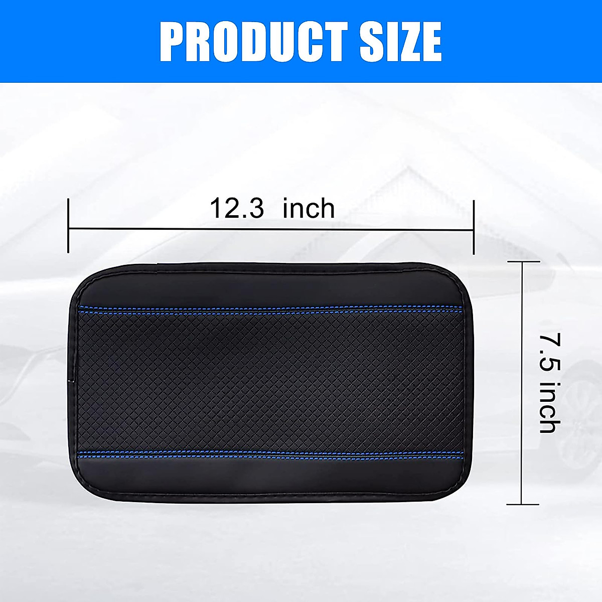 GKmow 1 PC Four Seasons Universal Armrest Box Mat, 12.5In x 7.4In Fiber Leather Embossing, Non-Slip Armrest Cover Center Console Mat, Car Armrest Seat Cover (Blue)