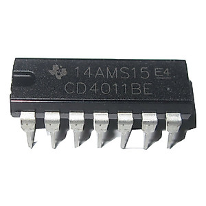 Texas Instruments CD4011BE ICS and Semiconductors, Quad 2-Input NAND Gate, 14 Pin, CMOS, 4 Element, Plastic Dip Tube, 19.3 mm L x 6.35 mm W x 4.57 mm H (Pack of 10)