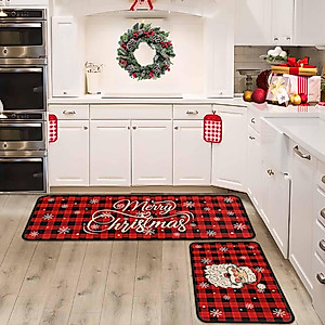 Putware Christmas Kitchen Rugs and Mats Set of 2, Christmas Decorations for Home Non Slip Backing Winter Holiday Kitchen Rug Seasonal Low-Profile Kitchen Floor Mat Xmas Decor 17"X47"+17"X30"