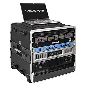 Sound Town Lightweight 10U PA DJ Rack/Road Case with 9U Rack Space, ABS Construction, 19” Depth, Retractable Handle, Wheels and Heavy-Duty Latches (STRC-A10UT)