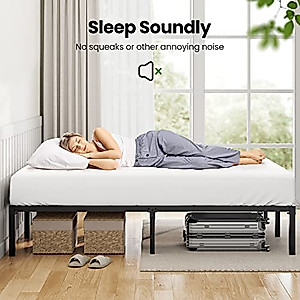 Marsail Bed Frame Queen Size, 14 Inch Metal Platform Bed with Enhanced Support Structure & Enclosing Edges, Metal Bed with Large Storage Space, 1400 lbs Max Weight, No Box Spring Needed, MSBFQ01