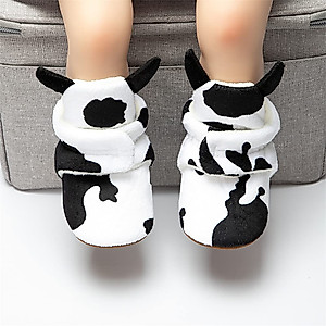Meckior Unisex Newborn Baby Cozy Cotton Cow Booties Toddler Boys Girls Fleece Winter Keep Warm Socks Shoes Infant Cute Cartoon Crib Boots First Walker Shoes Soft House Slippers 0-18 Months