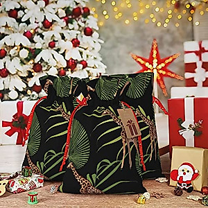 Drawstrings Christmas Gift Bags Giraffe-Forest Presents Wrapping Bags Xmas Gift Wrapping Sacks Pouches Medium
