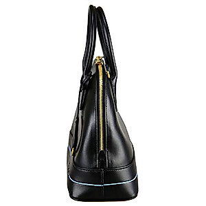 Prada City Calf Dome Blue Stripe Black Satchel 1BA200