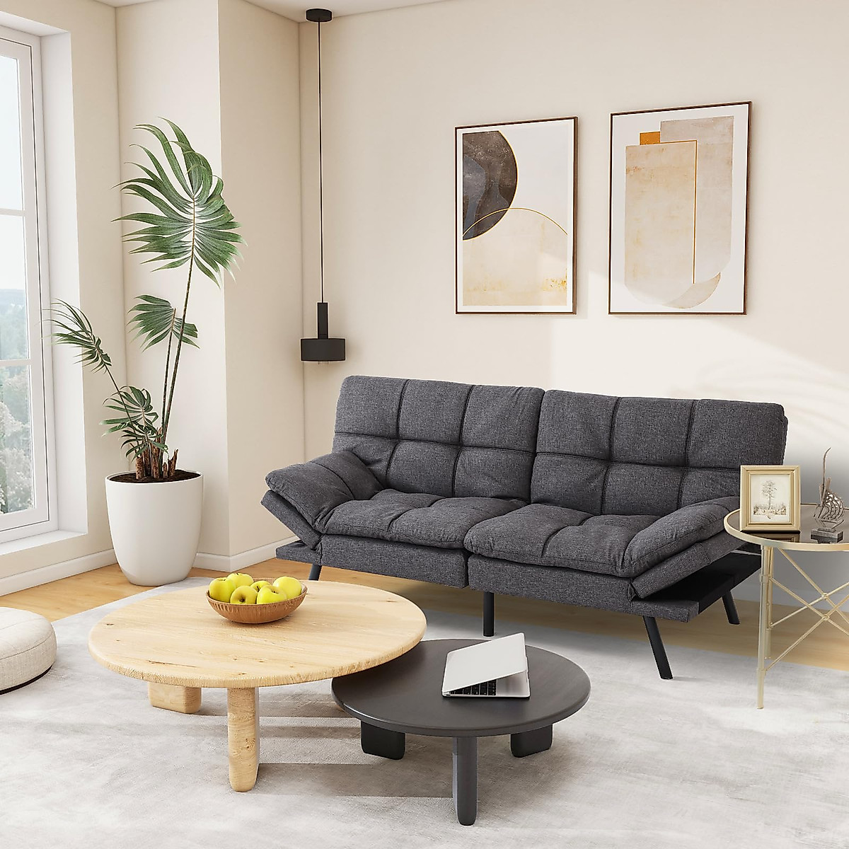 MUUEGM Futon Sofa Bed Couch - Convertible Sofa Bed, Loveseat Sleeper Sofa with Adjustable Backrest, Memory Foam Folding Futon for Living Room, Small Space, Apartment, Office, Grey