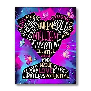 Brooke & Vine African American Black Girl Woman Wall Decor Gift Art Prints (UNFRAMED 8 x 10) Gift for Women Teen Tween Girl Room Inspirational Posters - Home, Office, Bedroom, Dorm or Cubicle (Afro Puff Girl)