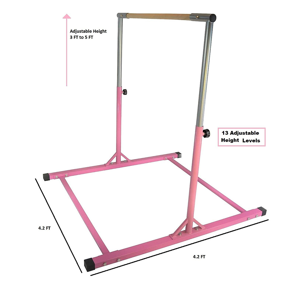 Kids Expandable Kip Bar with Tumble Mat Professional Horizontal Gymnastics Asymmetric Bar 4x6 FT Mat Jungle Gym Height Adjustable 3 to 5 FT Pink