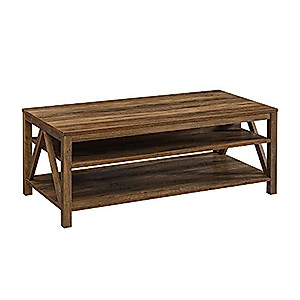 Walker Edison Modern Farmhouse A-Frame Wood Rectangle Coffee Table Living Room Ottoman Storage Shelf, 48 Inch, Rustic Oak