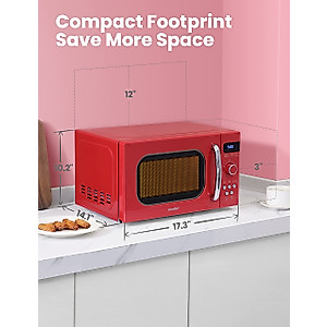 COMFEE' 1.6 Cubic Feet Solo Series Retro Refrigerator Sleek Appearance HIPS Interior, Energy Saving, Adjustable Legs & Retro Small Microwave Oven With Compact Size, 9 Preset Menus, Position-Memory