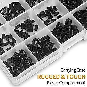 VIGRUE 390Pcs #4-40 to 3/8"-16 SAE Hex Allen Head Socket Set Screws Grub Screw Bolts Assortment Kit, Carbon Steel Internal Hex Drive Cup-Point Screws with 7pcs Hex Wrenches