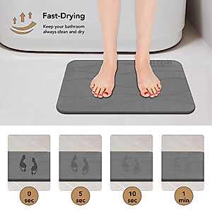 JIZEUO Stone Bath Mat, Diatomaceous Earth Shower Mat, Non-Slip Super Absorbent Quick Drying Bathroom Floor Mat，2 Pack, Grey