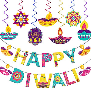 Diwali Decorations for Home Party Happy Diwali Banner Deepavali Hanging Swirls Diwali Rangoli Diya Hanging Decorations for House Happy Festival of Lights Diwali Decorations for Indoor Outdoor wall