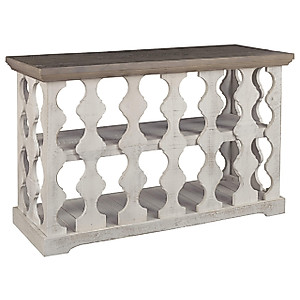Signature Design by Ashley Havalance Farmhouse Sofa Table with 2 Fixed Storage Shelves, Gray & White with Weathered Finish