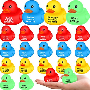 Lenwen 24 Pcs 1.89 Inch Rubber Duck Bath Toy Inspirational Gift Motivational Rubber Ducks Thank You Gifts Inspirational Party Favors Baby Shower Decorations Birthday (Red, Yellow, Blue, Green)