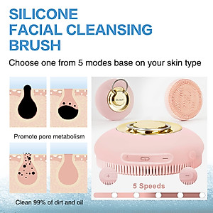 UA-GLOY Powered Facial Cleansing Brushes, Silicone Face Scrub Women Brush, Vibrating Waterproof Rechargeable Face Scrubber Use for Exfoliating, Massaging and Deep Cleansing Pink
