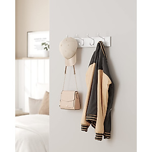 SONGMICS Set of 2 Wall-Mounted Coat Rack, Hook Rack, 8 Dual Metal Hooks, for Coats, Bags, Keys, in The Entryway, Bedroom, Living Room, White ULHR232W01