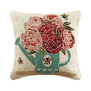 Peking Handicraft Watering Can Bees Hook Pillow, Multicolored