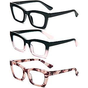 REAVEE 3 Pack Oprah Style Reading Glasses Blue Light Blocking Computer Square Retro Readers for Women with Spring Hinge 2.0