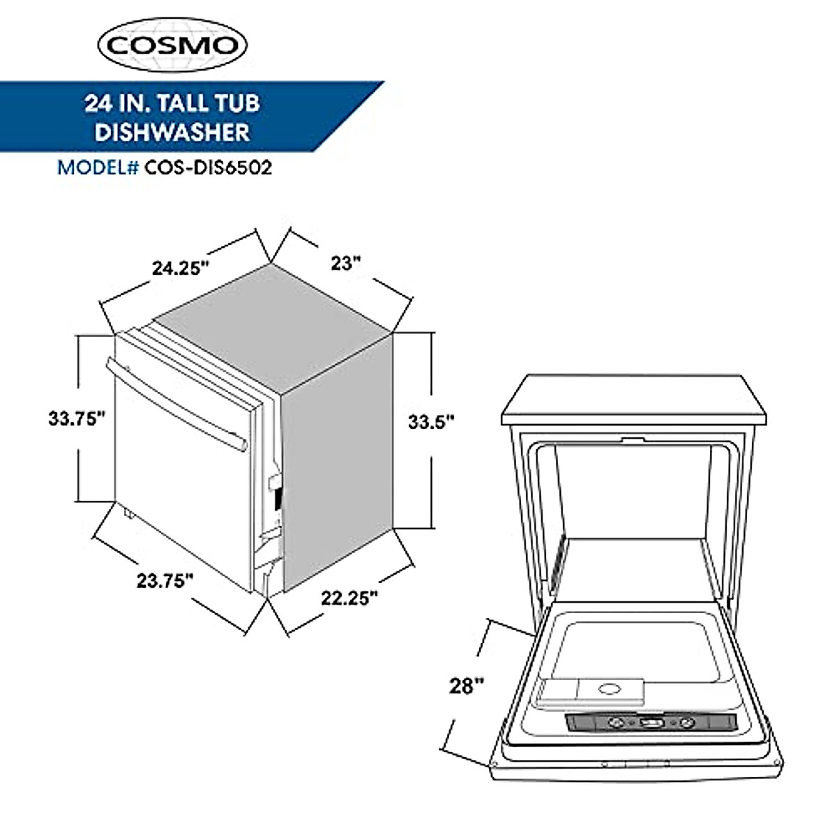COSMO COS-DIS6502 24 in. Dishwasher in Fingerprint Resistant Stainless Steel with Stainless Steel Tub