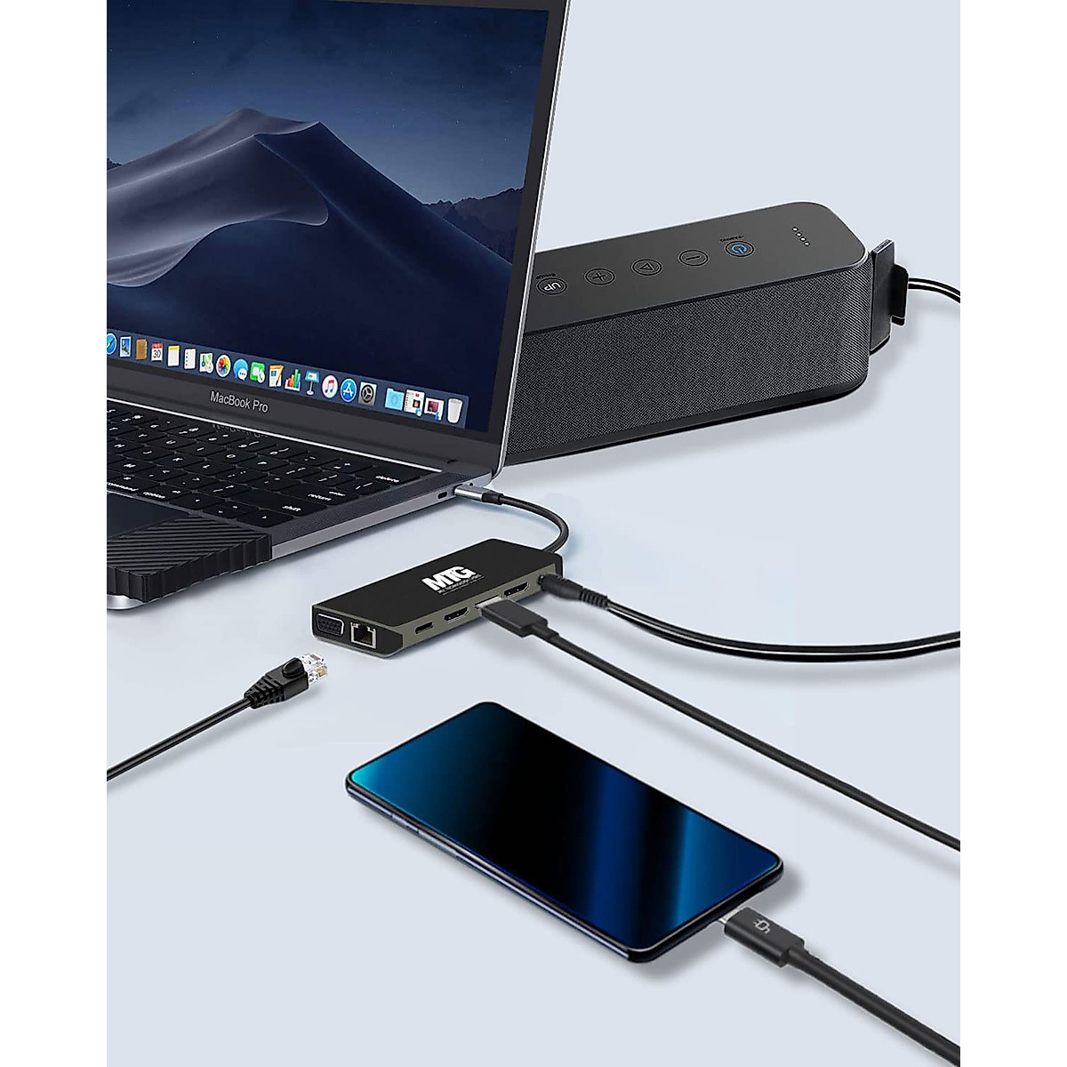 MTG Bundle 24" inch1080p LCD Monitor - Full HD, 75Hz, 3ms, VESA Mountable, USB C Docking Station 10 in 1 Hub (Power Adapter not Included) for Windows and Mac, with MTG Wireless Keyboard and Mouse