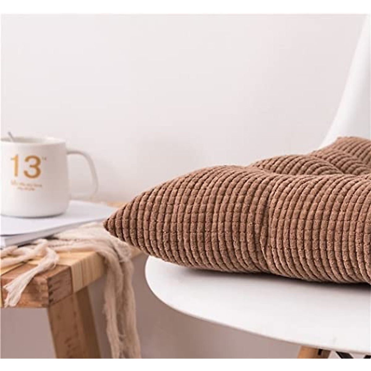 Corduroy Square Chair Pad and Seat Pads with Ties Floor Tatami Bay Window Seat Cushion Breathable Thickened Chair Pad for Indoor, Dining Living Room, Kitchen[Set of 1,Set of 2,Set of 4]