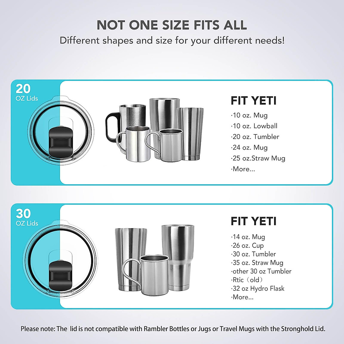 30 oz Tumbler Lid, Replacement Lids Compatible for YETI 30 oz Tumbler, 14 oz Mug and 35 oz Straw Mug, 2 Pack Travel Spill Proof Cup Lids Covers with Magnetic Slider Switch, BPA Free