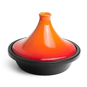 NESKX Casserole Dishes with Lids 10.6" Cast Iron Tagine Pot, Large Cooking Tagine, Tajine with Enameled Cast Iron Base and Cone-Shaped Lid with Anti-Hot Silicone Gloves Casserole Dishes (Color :