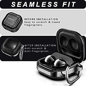 HALLEAST for Galaxy Buds 2 Pro Case 2022/ Galaxy Buds 2 Case 2021/ Galaxy Buds Pro Case 2021/ Galaxy Buds Live Case 2020, TPU Cover Metal Alloy Carrying Case with Carabiner, Black Graphite